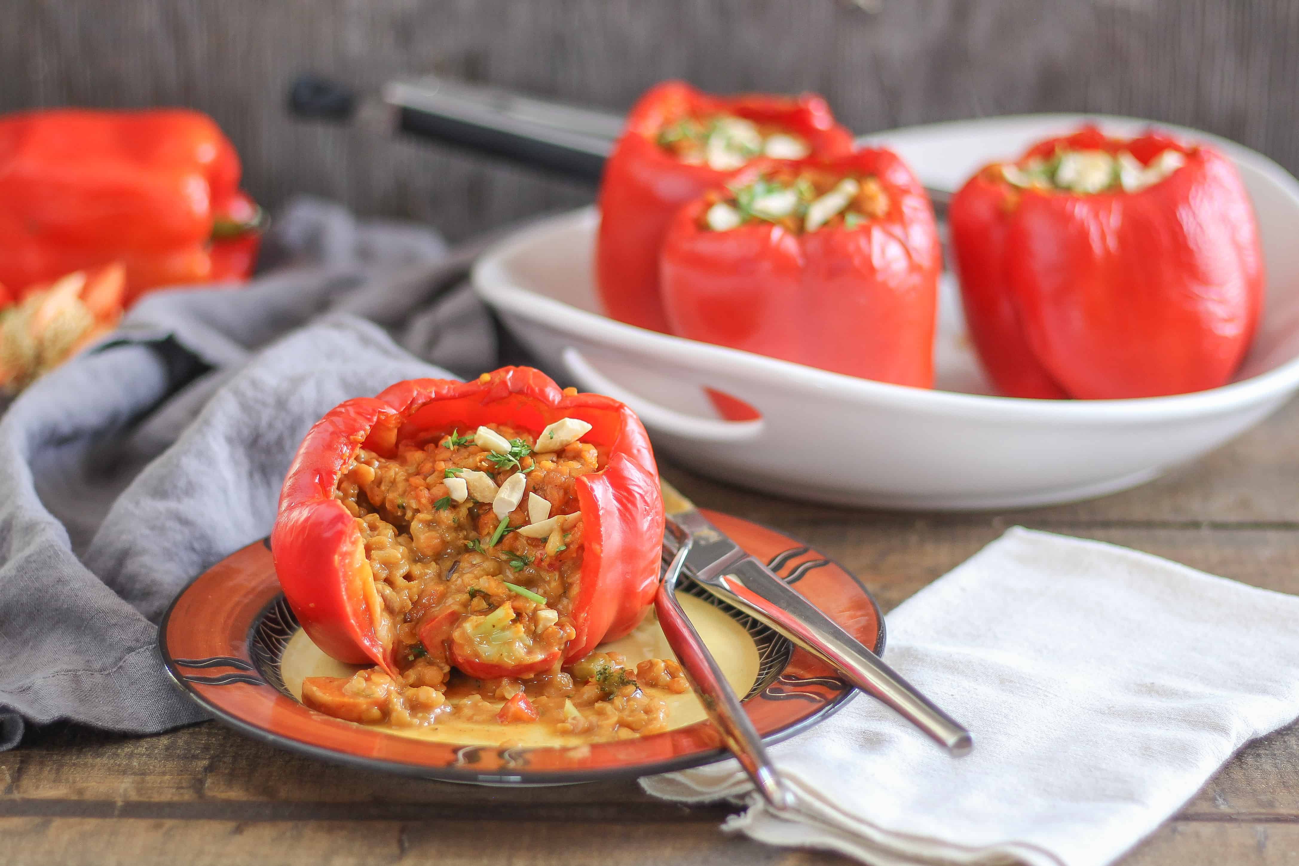Curry Stuffed Peppers | Lentil Coconut Curry - vegan, plant-based recipe