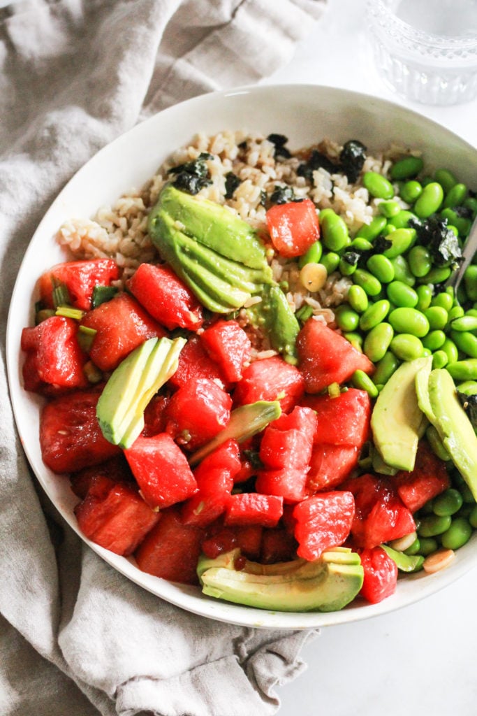 Vegan Watermelon Poke Bowls - Grateful Grazer