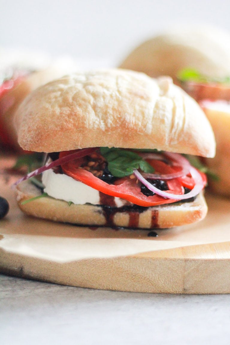 Tomato Mozzarella Sandwiches with Blueberry Balsamic Reduction