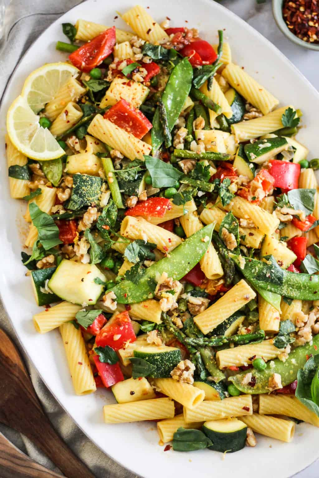 Vegan Pasta Primavera Recipe with Dairy-Free Sauce - Grateful Grazer