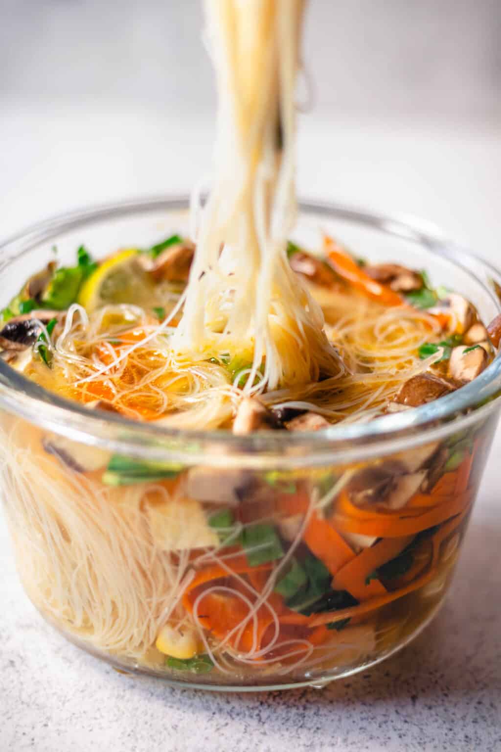 Quick and Easy Vegetarian Tofu Rice Noodle Soup for Meal Prep