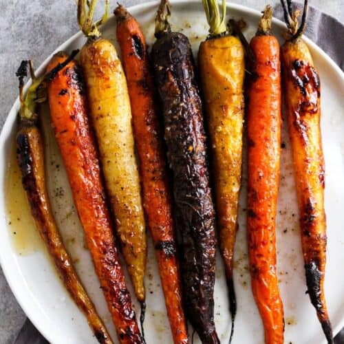Easy Roasted Rainbow Carrots with Maple Glaze - Grateful Grazer